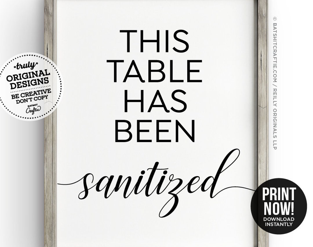 This Table Has Been Sanitized PRINTABLE SIGN Office Restaurant Bathroom ...