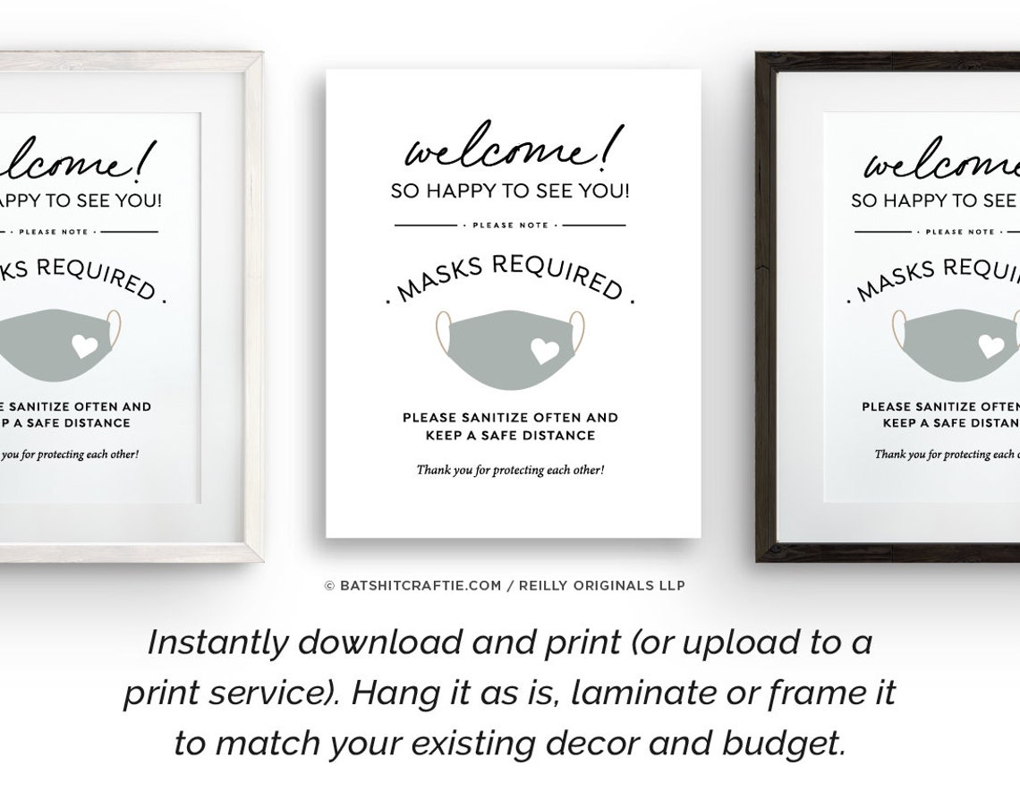 Cute Mask Required PRINTABLE sign Sanitize often & keep a | Etsy