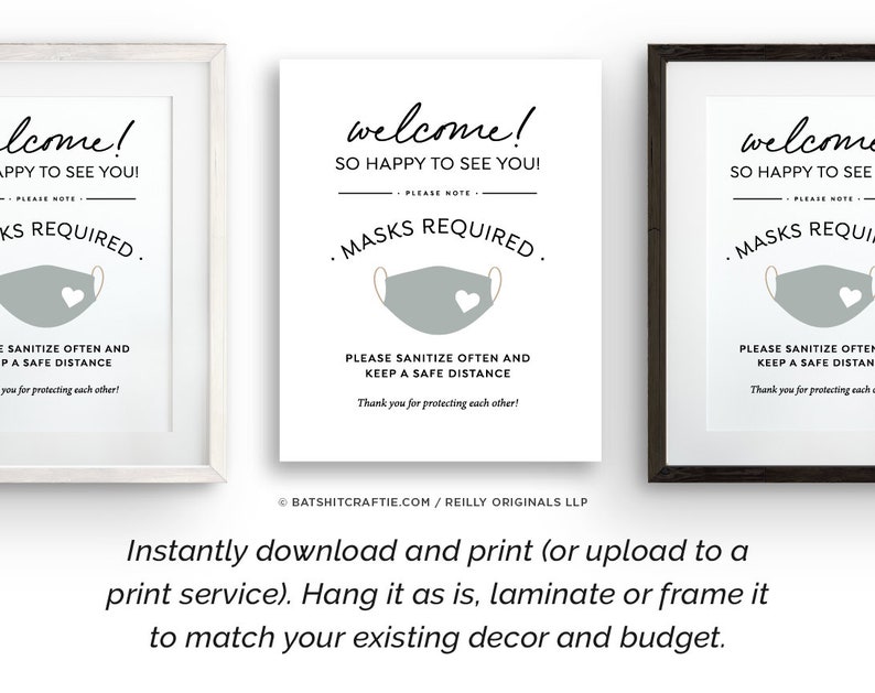 Cute Mask Required PRINTABLE sign Sanitize often & keep a | Etsy
