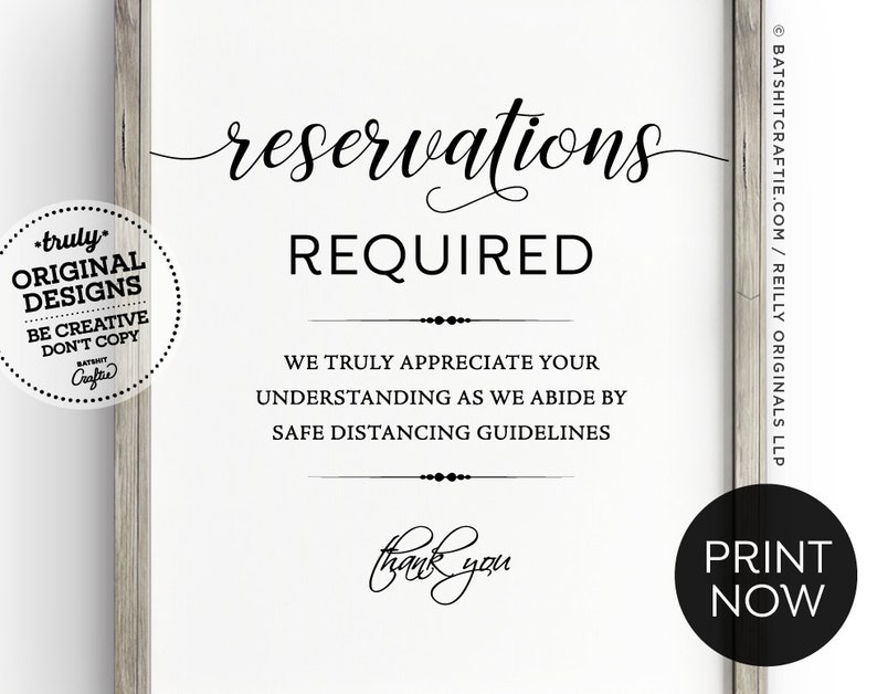 Reservations Required PRINTABLE Sign Salon Restaurant Poster | Etsy