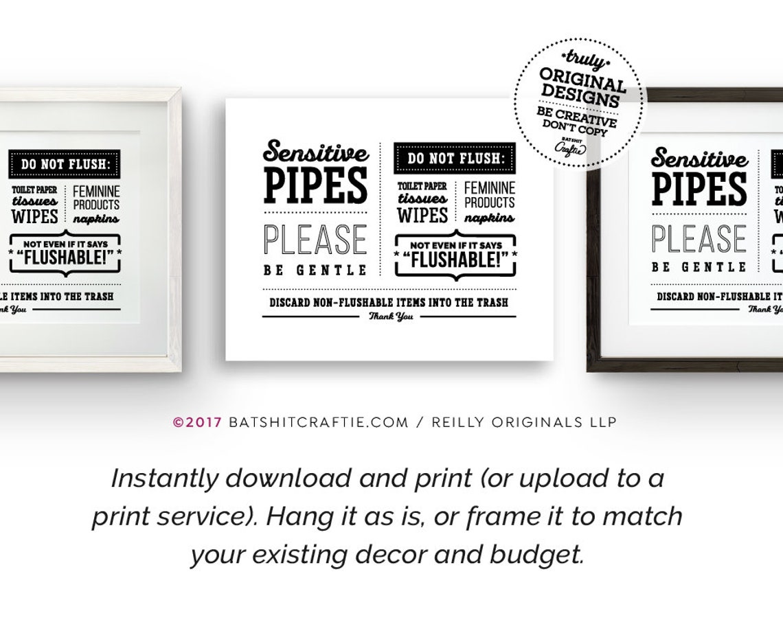 Sensitive Pipes PRINTABLE Bathroom Sign Do Not Flush Toilet - Etsy