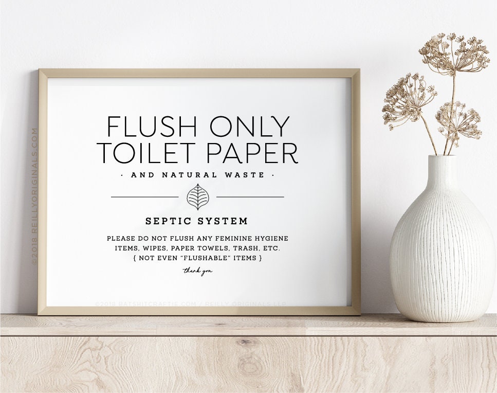 Flush Only Toilet Paper & Natural Waste Printable Sign ~ Modern ...