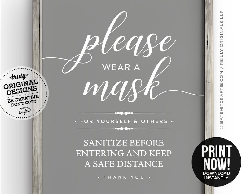 Please Wear Mask Sanitize Distance PRINTABLE Sign Elegant - Etsy