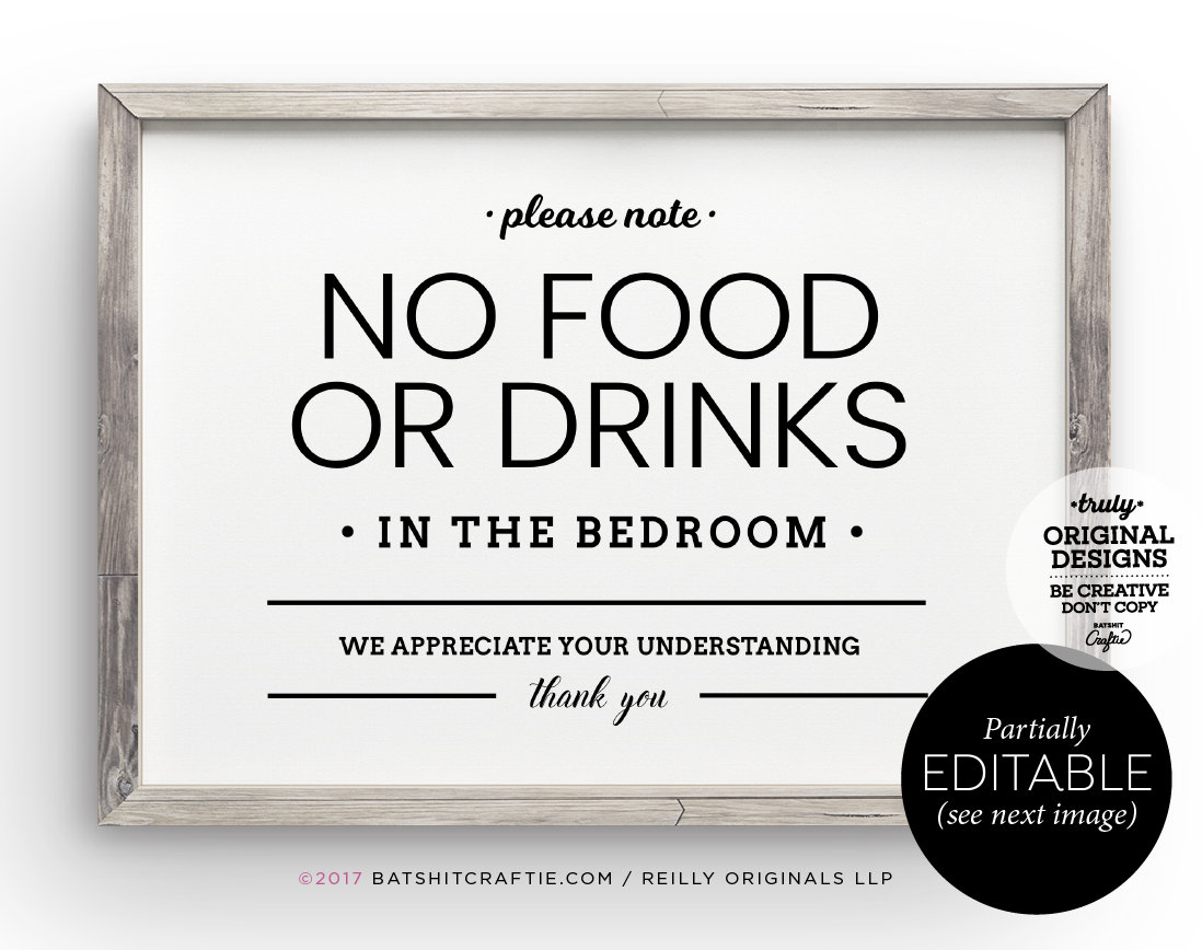 No Food or Drink in the Bedroom Editable Printable Sign - Etsy