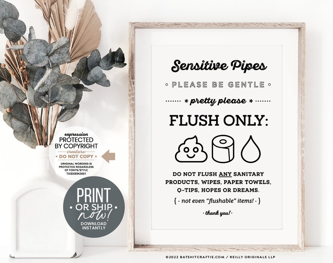 Cute Sensitive Pipes Emoji Printable Sign ~ Please Be Gentle, Flush ...