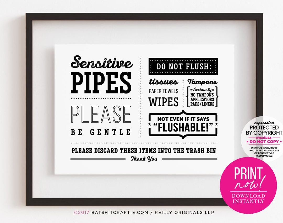 Sensitive Pipes Sign ~ Ready to Ship or Print at Home Instantly! Cute ...