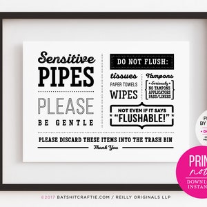 Sensitive Pipes Sign ~ Ready to Ship or Print at Home Instantly! Cute ...