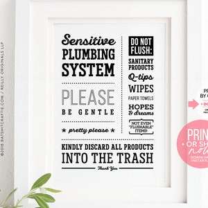 Sensitive Plumbing Bathroom Sign Ready to Print Instantly or - Etsy