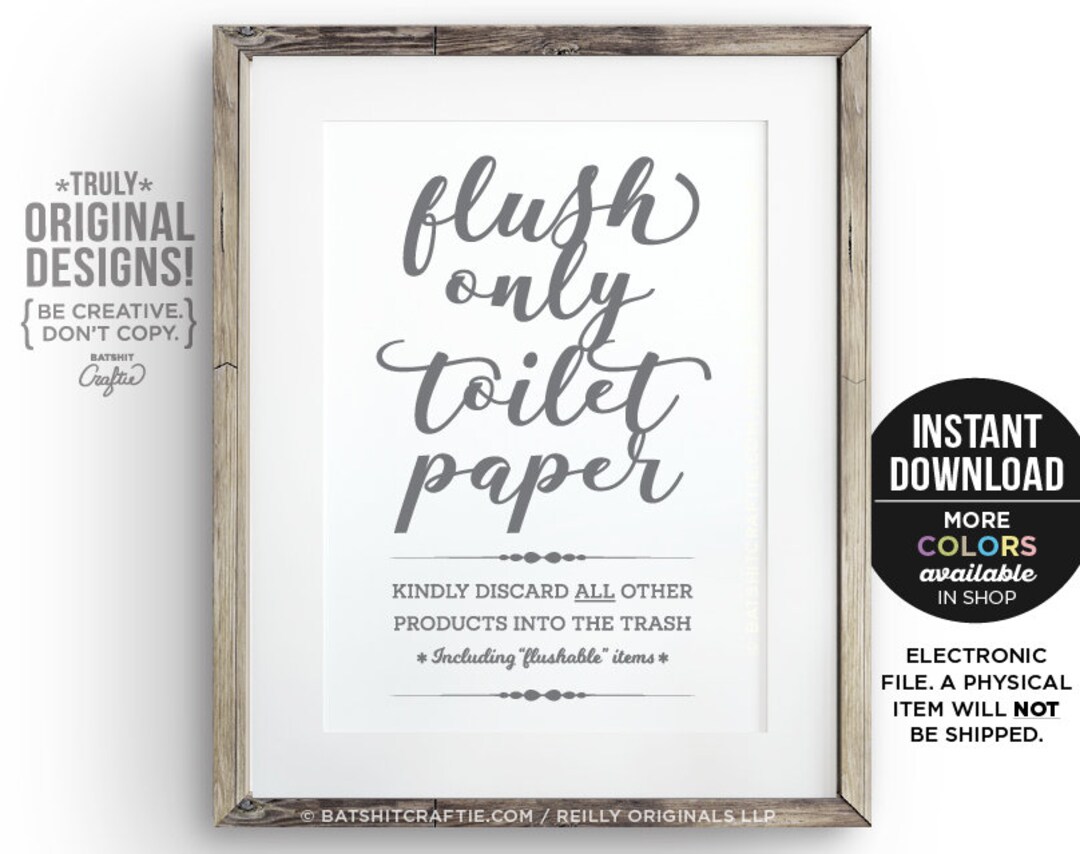 Flush Only Toilet Paper PRINTABLE DOWNLOAD Bathroom Sign Sensitive ...