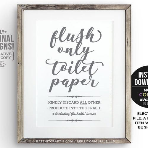 Flush Only Toilet Paper & Natural Waste Printable Sign - Etsy