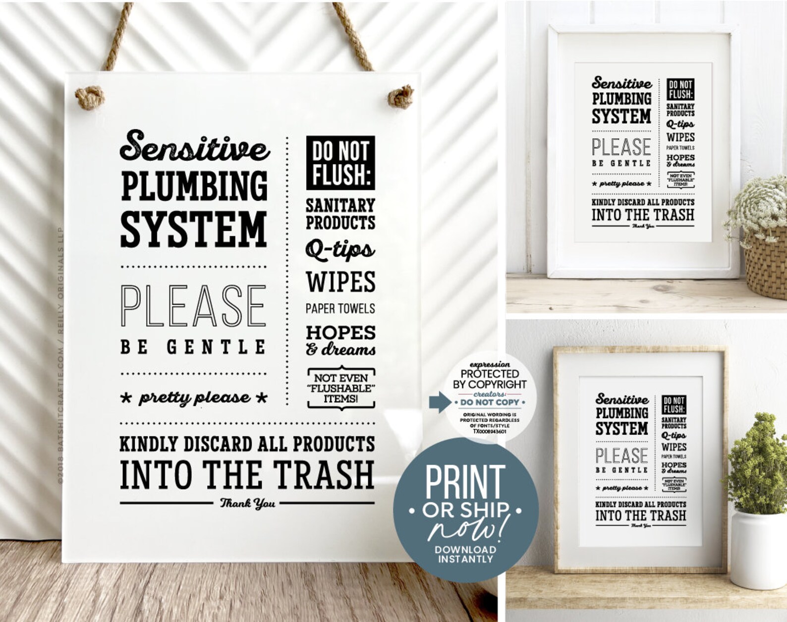 Sensitive Plumbing Bathroom Sign Ready to Print Instantly or - Etsy