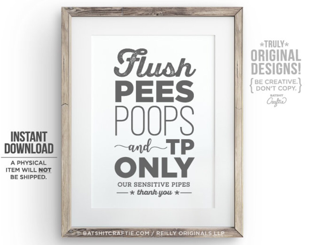 Bathroom Sign PRINTABLE Sensitive Plumbing Pipes Septic System Flush ...