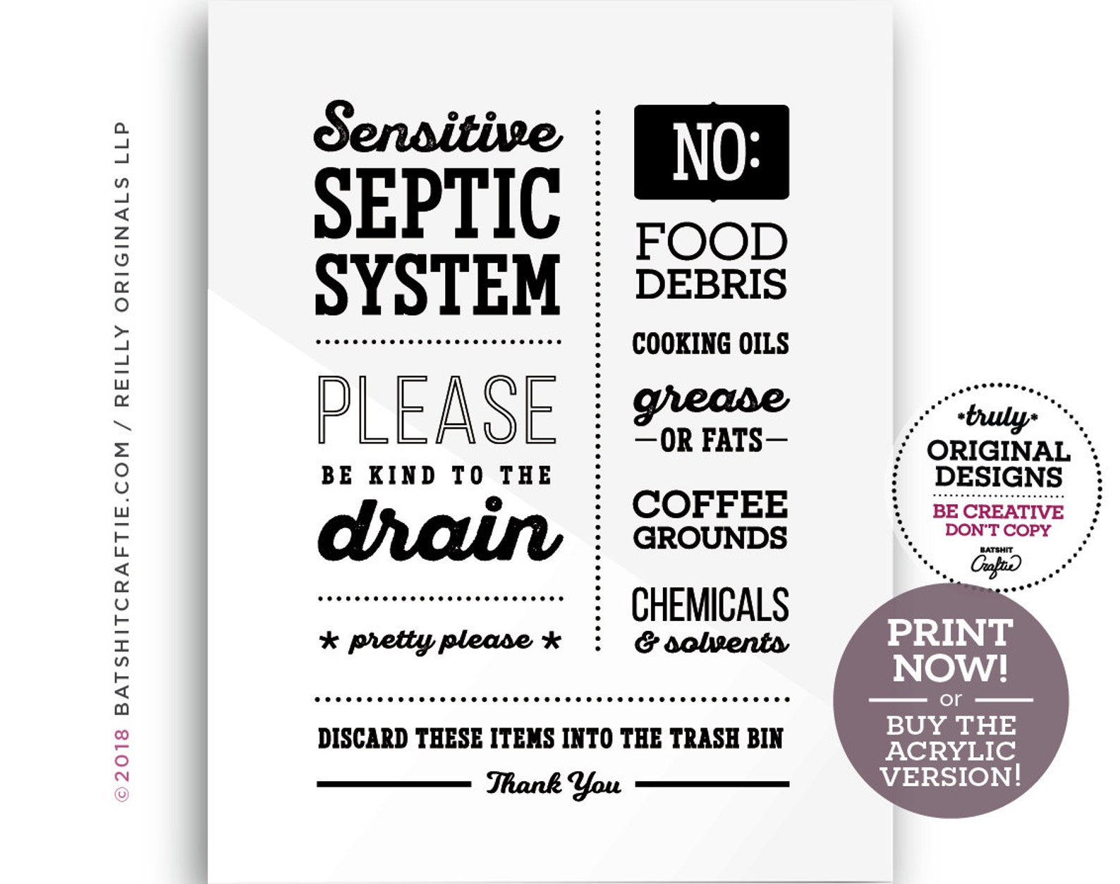 Sensitive Septic System Sign Be Kind to the Drain Ready to | Etsy Canada