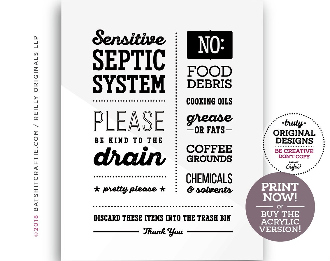 Sensitive Septic System Sign Be Kind to the Drain Ready to | Etsy Canada
