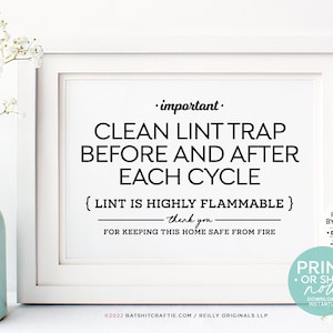 Please Clean Lint Trap Sign ~ Ready to Ship or Print at Home Instantly ...