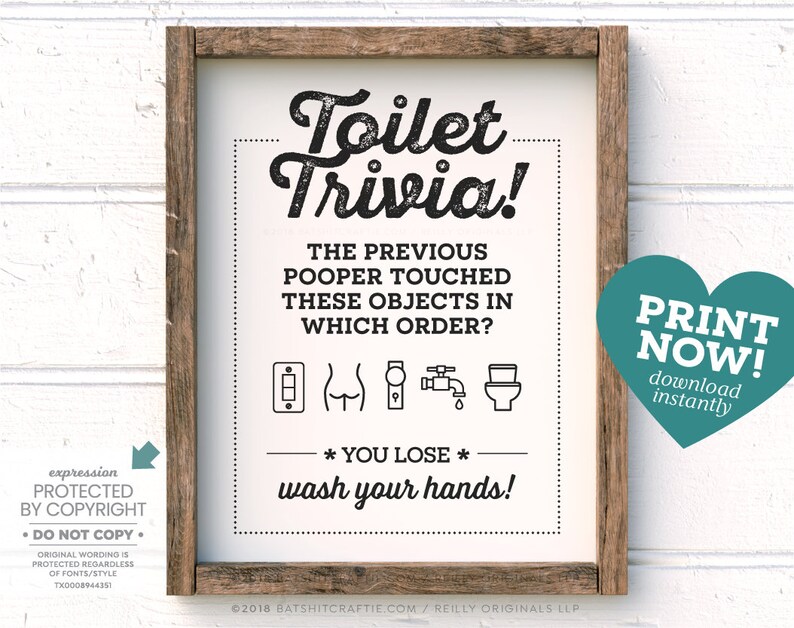 Printable Funny Bathroom Sign ~ Toilet Trivia {protected by Copyright ...