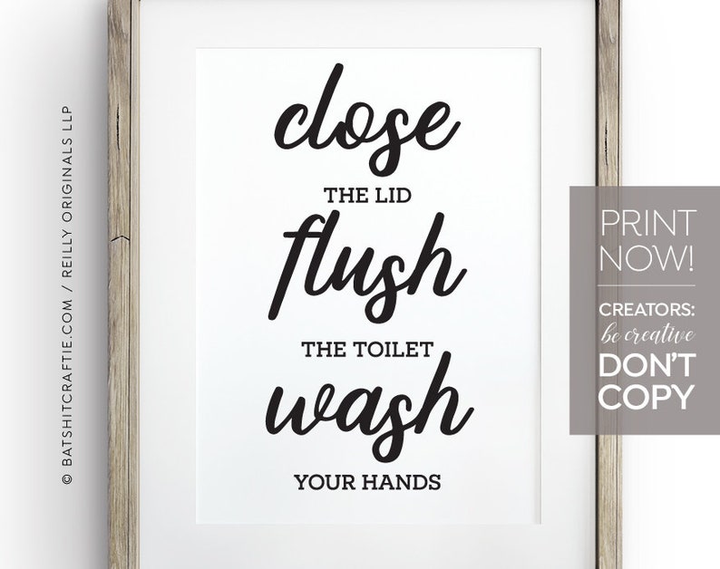 Cute Bathroom Sign Printable Decor Close Lid Flush Toilet Wash Your ...