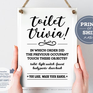 Funny Wash Hands Bathroom Sign ~toilet Trivia! ~ Ready to Ship or Print ...