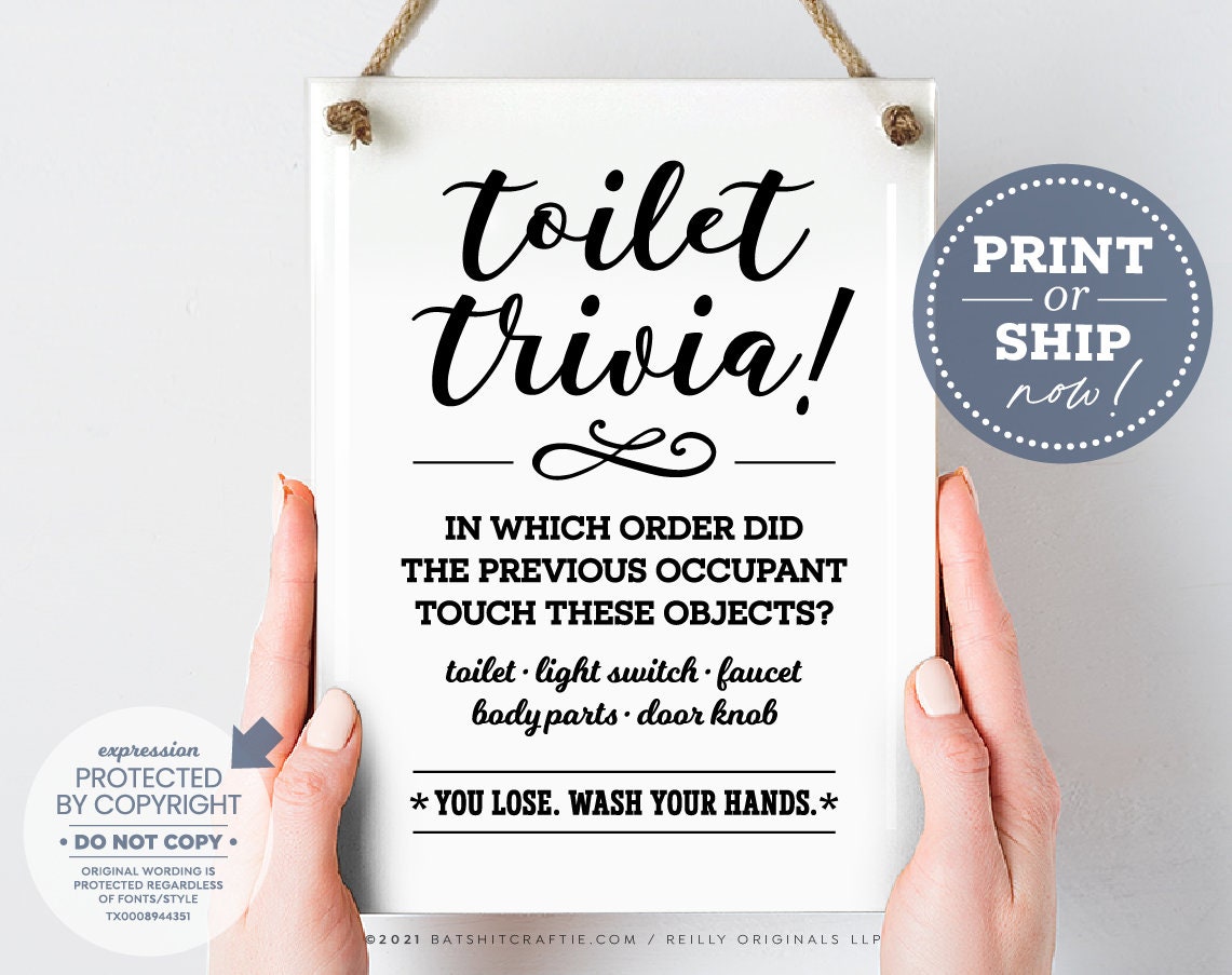 Funny Wash Hands Bathroom Sign ~toilet Trivia! ~ Ready to Ship or Print ...