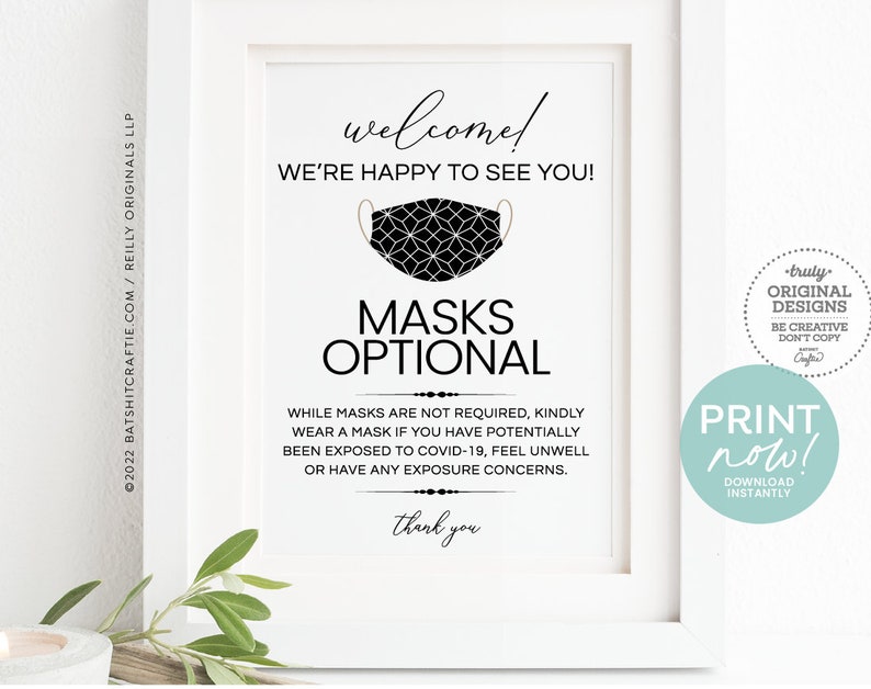 Masks Optional PRINTABLE SIGN Instantly Print Display | Etsy