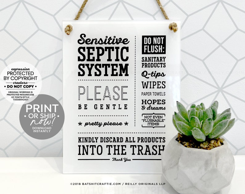 Septic Tank System Bathroom Sign Ready to Print Instantly or - Etsy