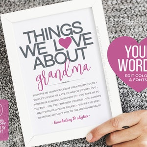Things We Love About Grandma ~ Personalized Heartfelt Gift ~ Self ...