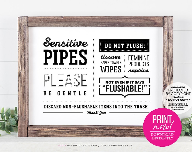 Septic System PRINTABLE Bathroom Sign Sensitive Pipes Please - Etsy