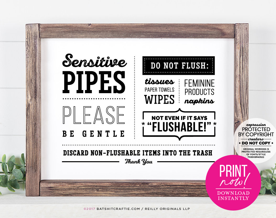 Septic System PRINTABLE Bathroom Sign Sensitive Pipes Please | Etsy