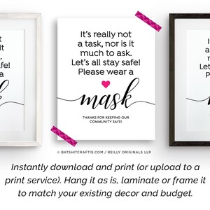 Cute Please Wear a Mask Printable Sign It's Not a Task or Too Much to ...