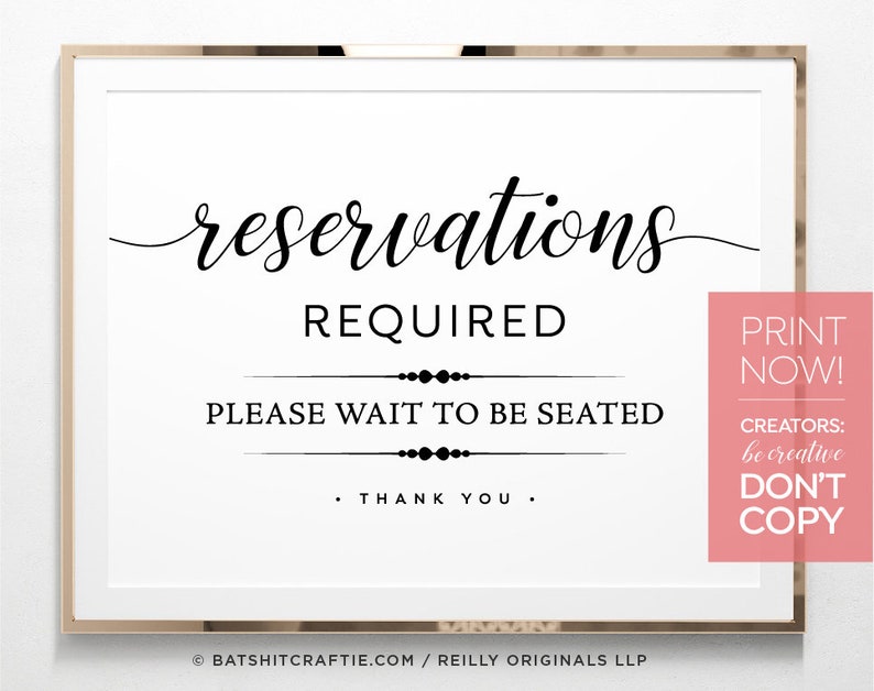 Reservations Required Please Wait to Be Seated PRINTABLE Sign | Etsy
