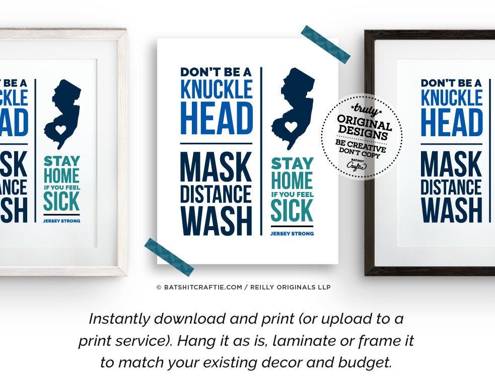 Don't Be A Knucklehead New Jersey PRINTABLE Poster Sign | Etsy