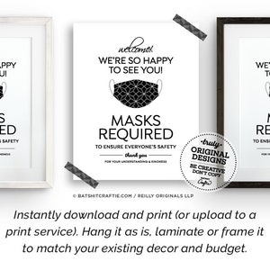 Mask Required PRINTABLE Sign ~ Cute Elegant Prevention Compliance ...