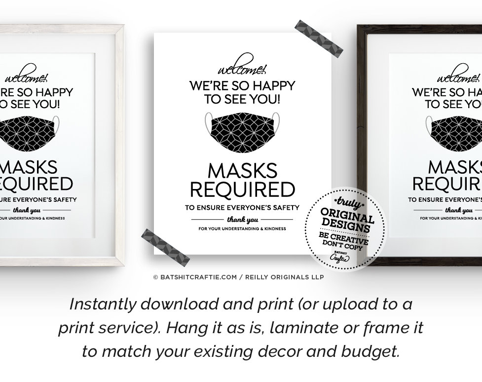 Mask Required PRINTABLE Sign ~ Cute Elegant Prevention Compliance ...