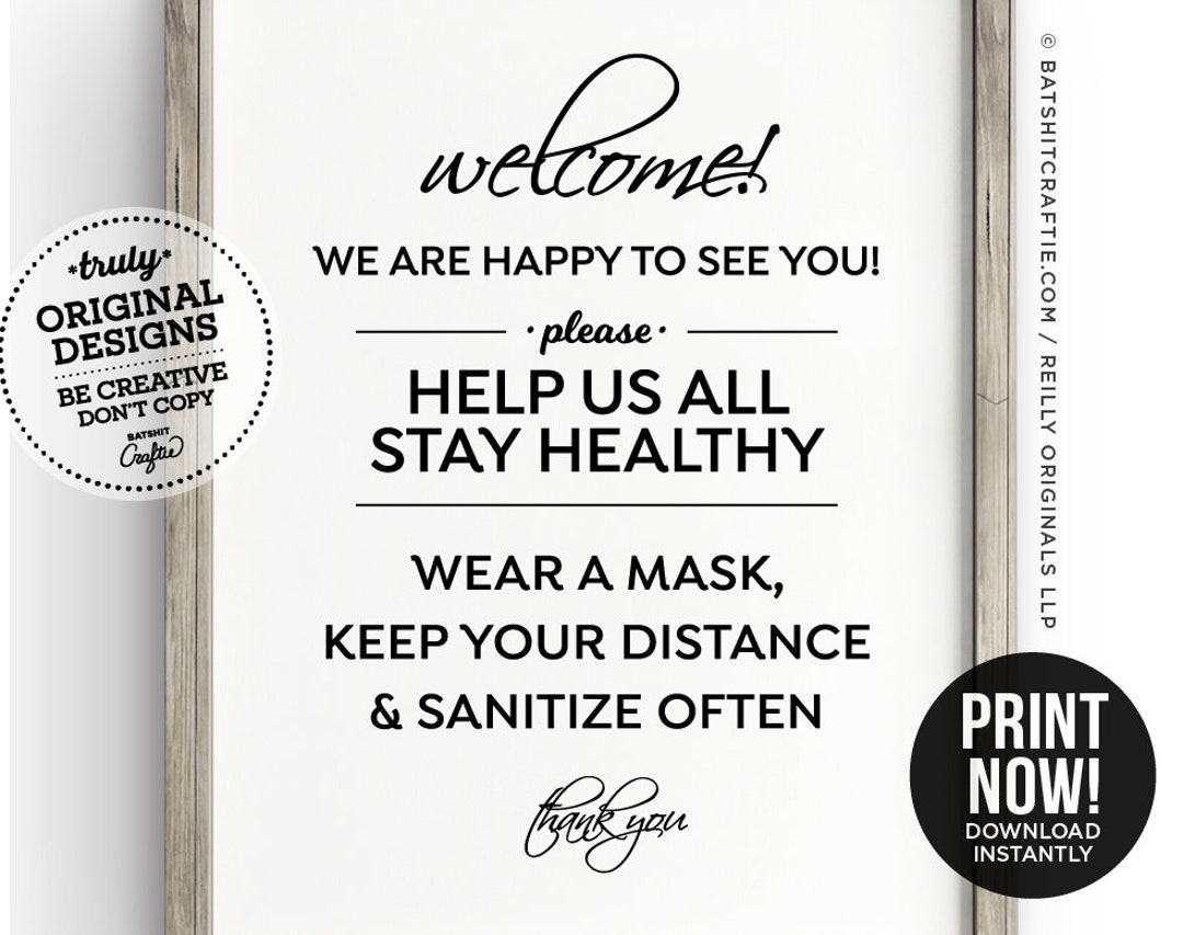 Welcome Please Help Us Stay Healthy Elegant Cute PRINTABLE Sign Wear a ...