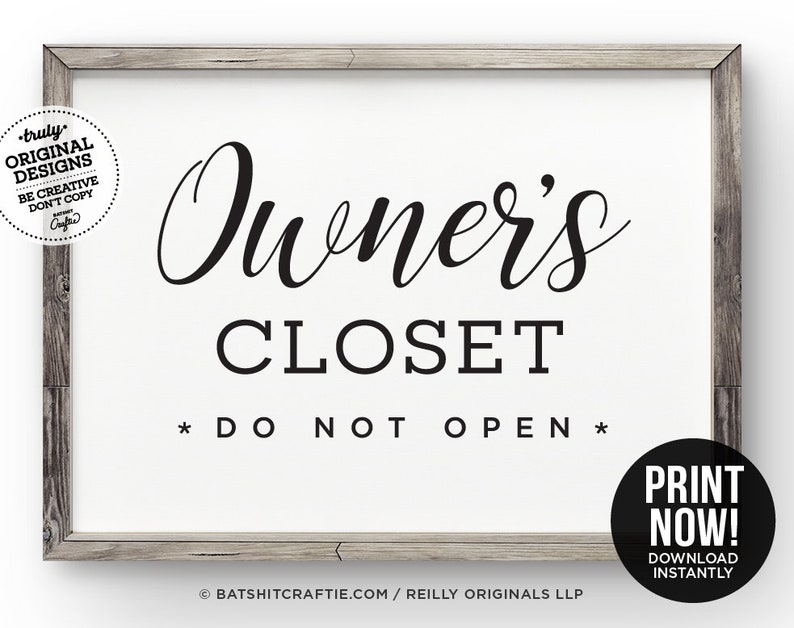Owner's Closet Do Not Open PRINTABLE Sign Instant Digital Download PDF ...