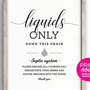 Liquids Only Down This Drain ~ Printable Septic System Sign for Home ...