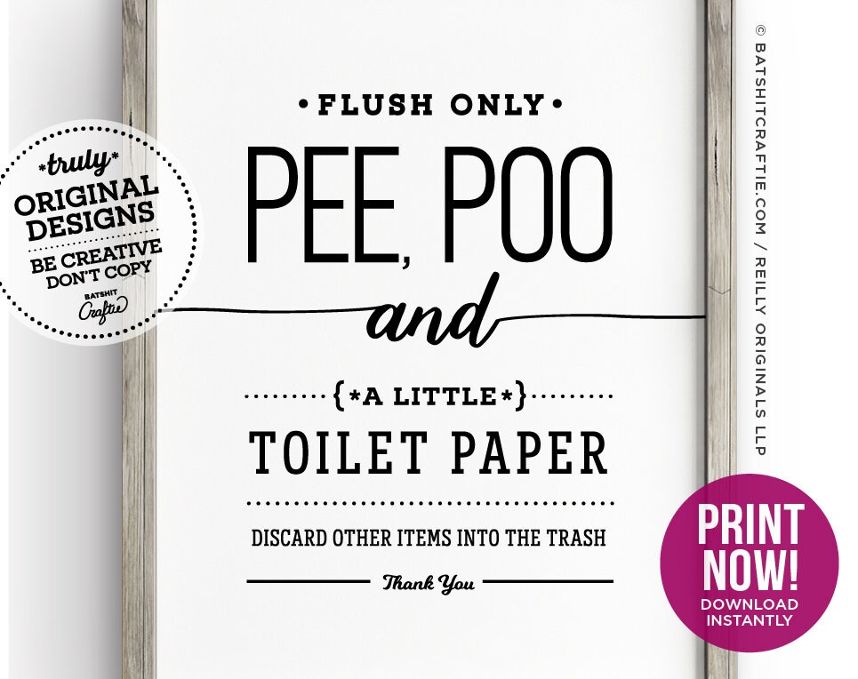 Flush Only Pee Poo A Little Toilet Paper Printable Sign | Etsy Canada