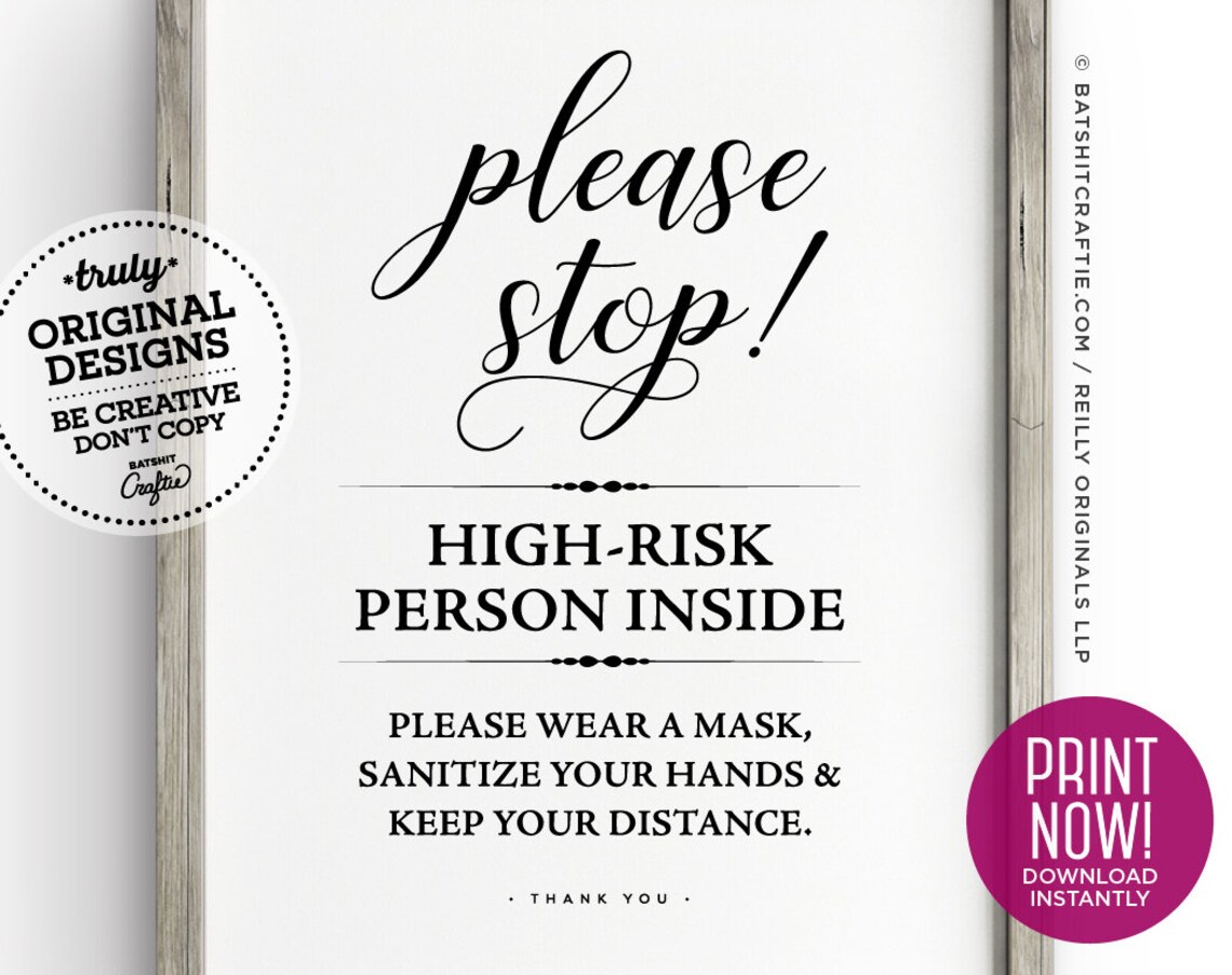 STOP High Risk Person Inside Printable Sign Wear a Mask Keep - Etsy
