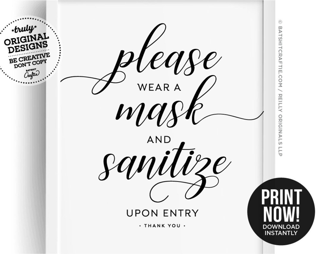 Please Wear Mask + Sanitize Upon Entry PRINTABLE Sign Restaurant Cute ...