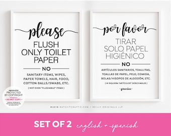 Do Not Flush Toilet Paper English and Spanish Sign - Etsy