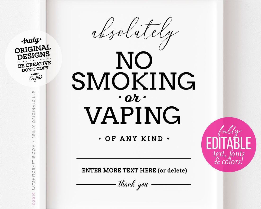 No Smoking or Vaping Editable Template ~ Customize Text With Additional ...