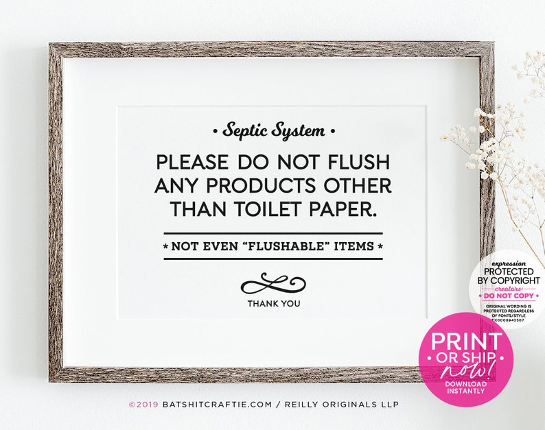 Elegant Septic System Bathroom Sign Do Not Flush Any - Etsy