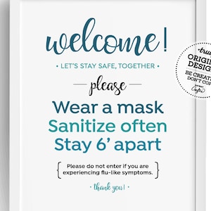 Cute Wear Mask Sanitize Social Distance PRINTABLE SIGN Poster Store ...