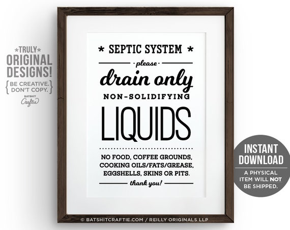 Septic System PRINTABLE Kitchen Sign Liquids Only No Food | Etsy