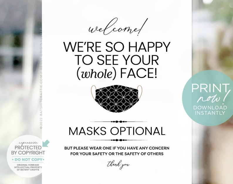 Cute Masks Optional PRINTABLE Happy to See Your Whole Face - Etsy