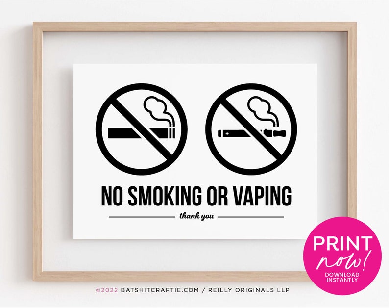 No Smoking or Vaping Printable Sign ~ Instant Digital Download ~ Simple ...