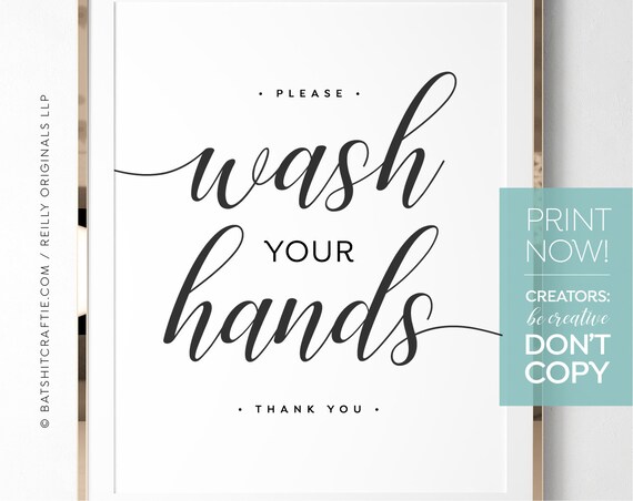 Wash Hands PRINTABLE Decor Sign Cute Casual Modern Script - Etsy