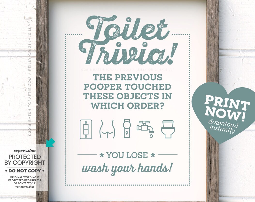 Printable Funny Bathroom Sign ~ Toilet Trivia {protected by Copyright ...