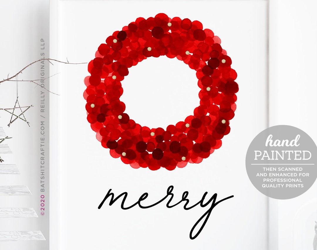 Watercolor Christmas Wreath Printable Modern Simple Elegant Holiday ...