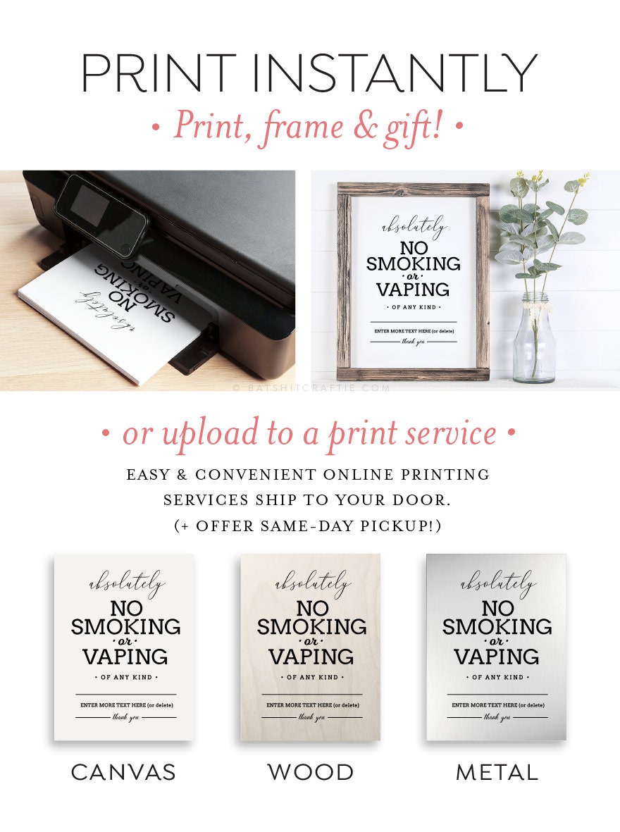 No Smoking or Vaping Editable Template ~ Customize Text With Additional ...